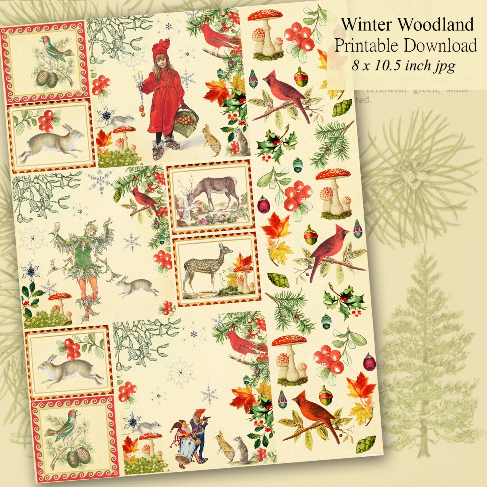 Winter Woodland Printable Christmas Paper, Scrapbooking, Journaling ...