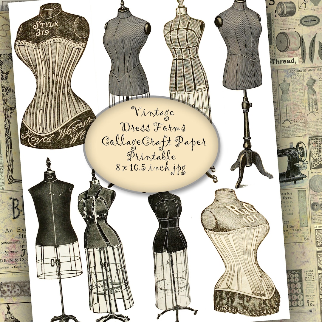 Printable Dress Forms Sewing Ephemera Clipart 8 X 10.5 Inch Digital ...