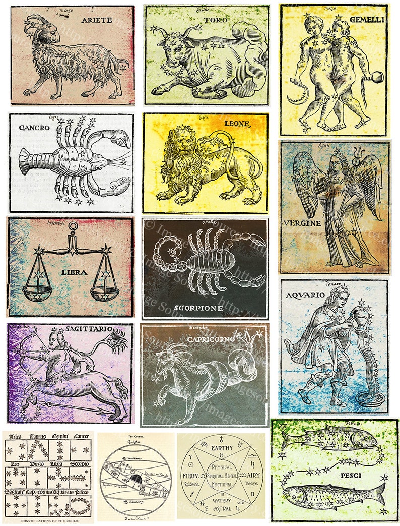 Medieval Astrology Signs Sun Signs of the Zodiac Printable - Etsy