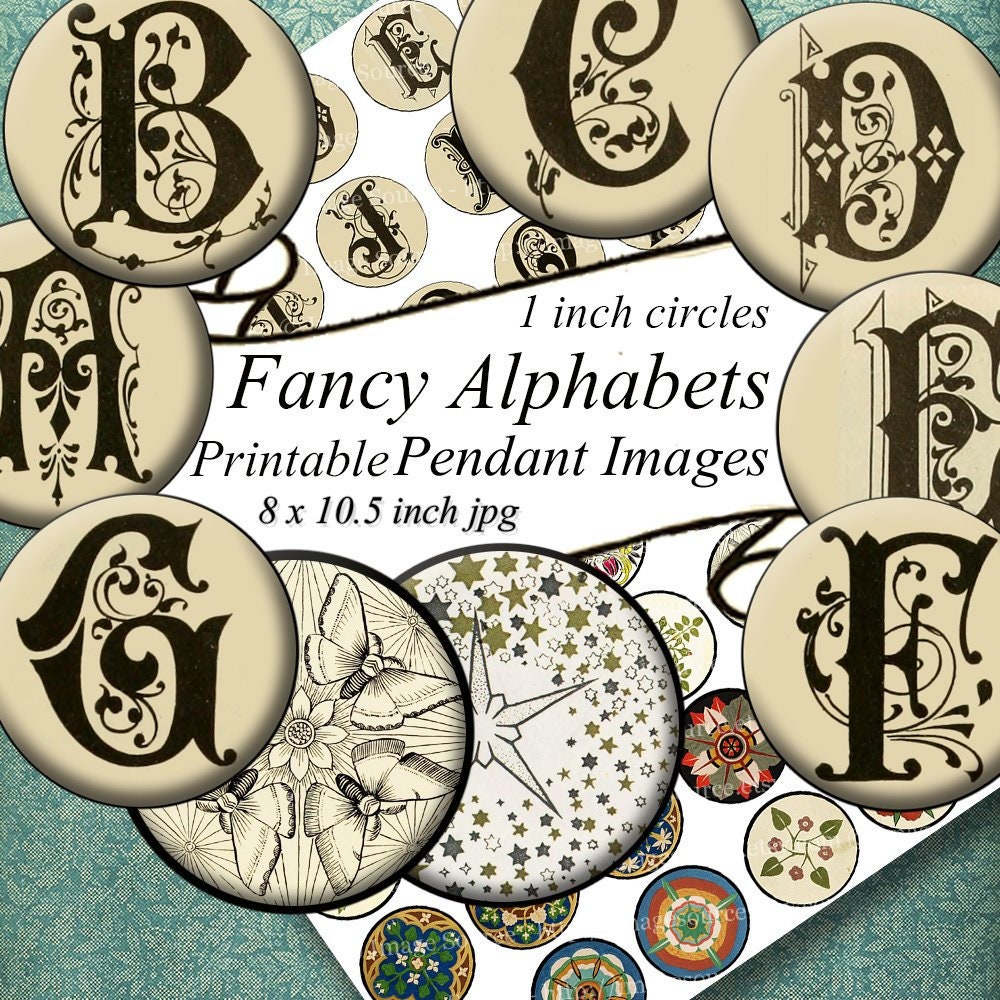 Printable Alphabet Circles, Fancy Gothic Scrollwork Lettering and ...