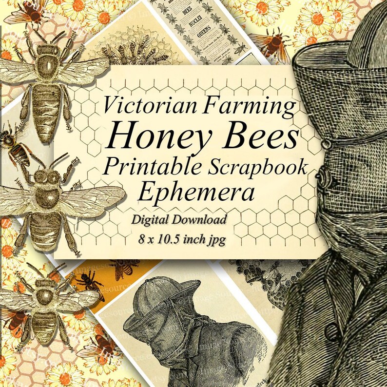 Honey Bees Bee Keepers Printable Victorian Farming Digital - Etsy