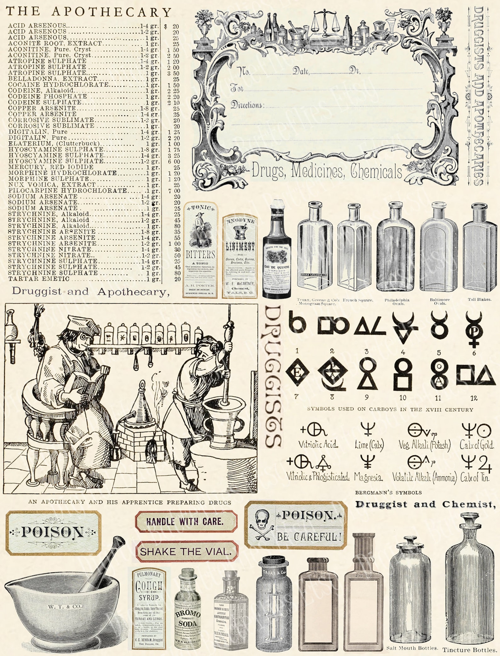 Printable Victorian Apothecary Pharmacy Ephemera, Medicine Bottles ...