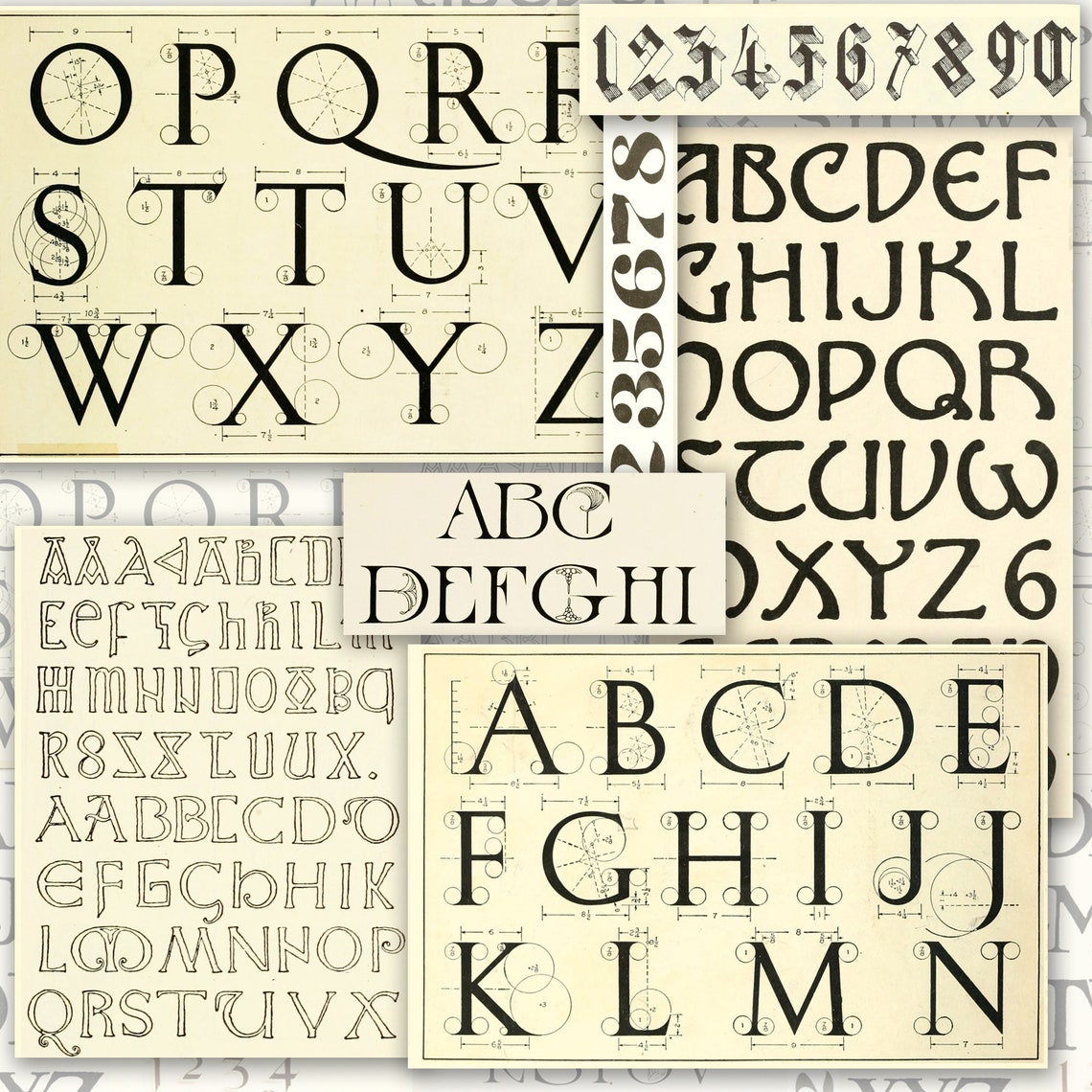 Printable Alphabets and Numbers, Digital Collage Sheet, Bold Vintage ...