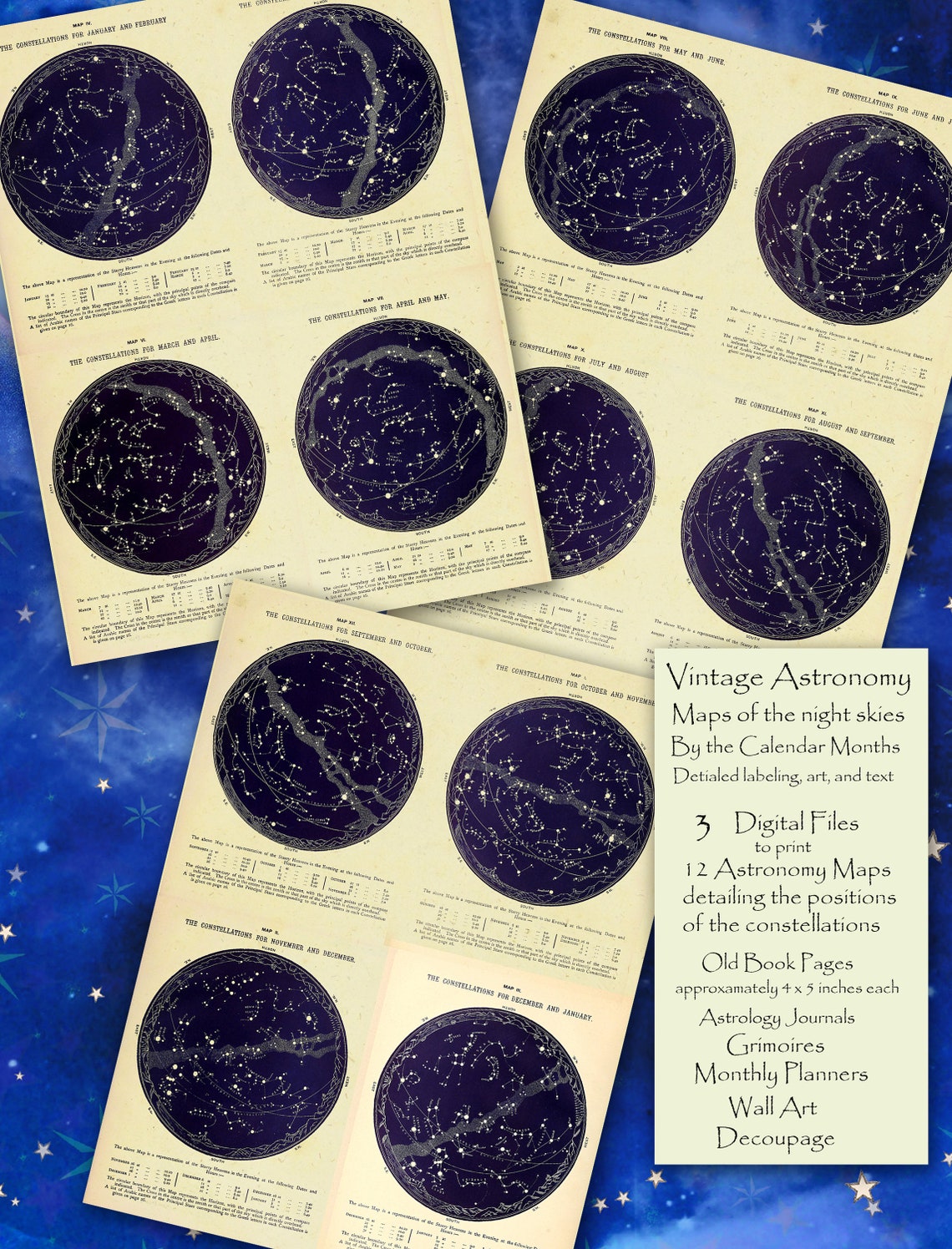 Printable Constellations Monthly Star Maps Digital Collage - Etsy