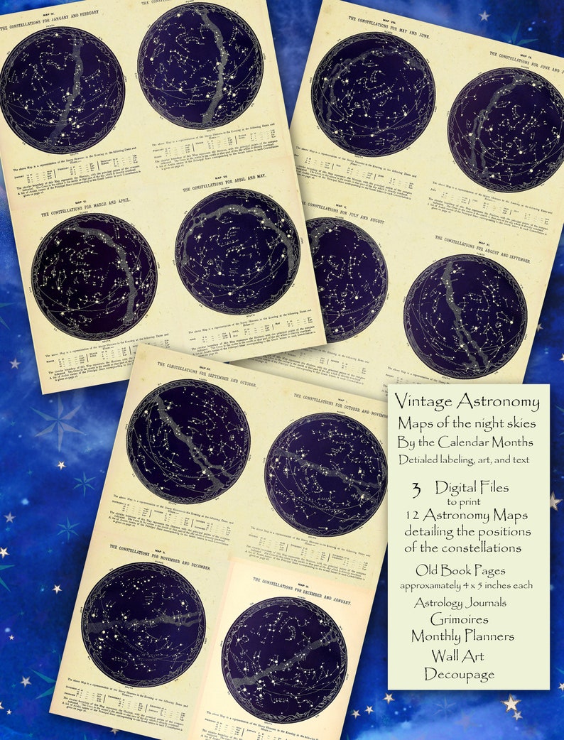 Printable Constellations Monthly Star Maps Digital Collage - Etsy
