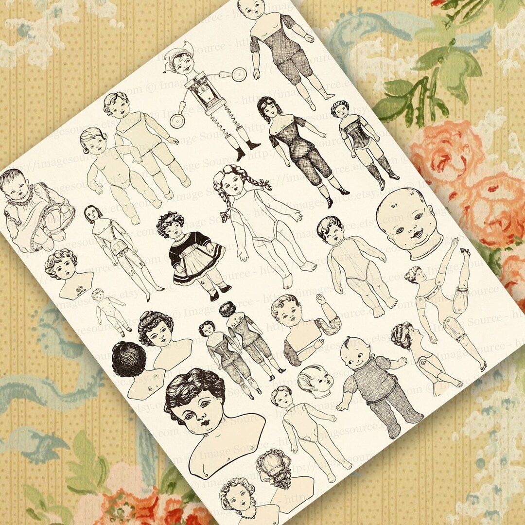 Dolls and Doll Parts Printable Download, Vintage Doll Illustrations ...