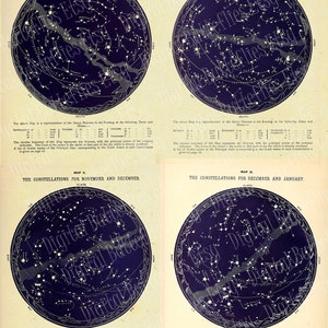 Printable Constellations, Monthly Star Maps, Digital Collage Sheet, Old ...
