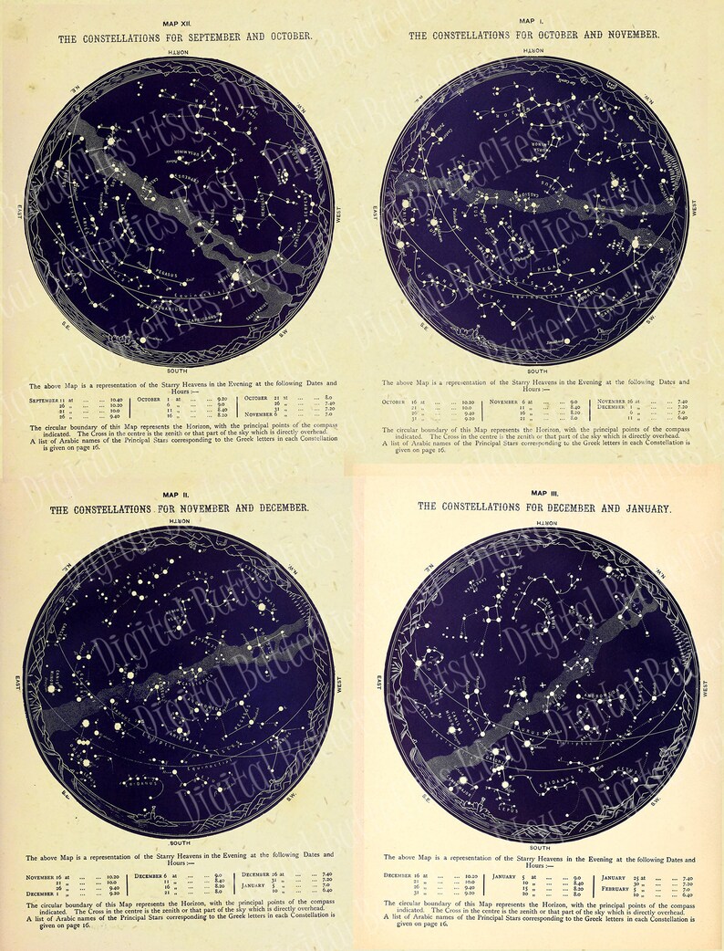 Printable Constellations Monthly Star Maps Digital Collage - Etsy