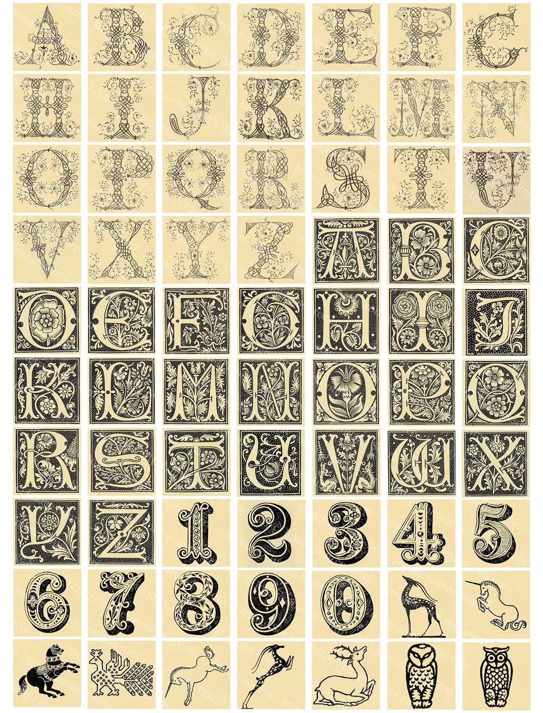 Printable Alphabets Ornamental Letters and Numbers, Digital Collage ...