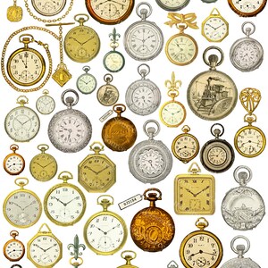 Printable Pocket Watches and Clock Faces, Vintage Illustrations ...