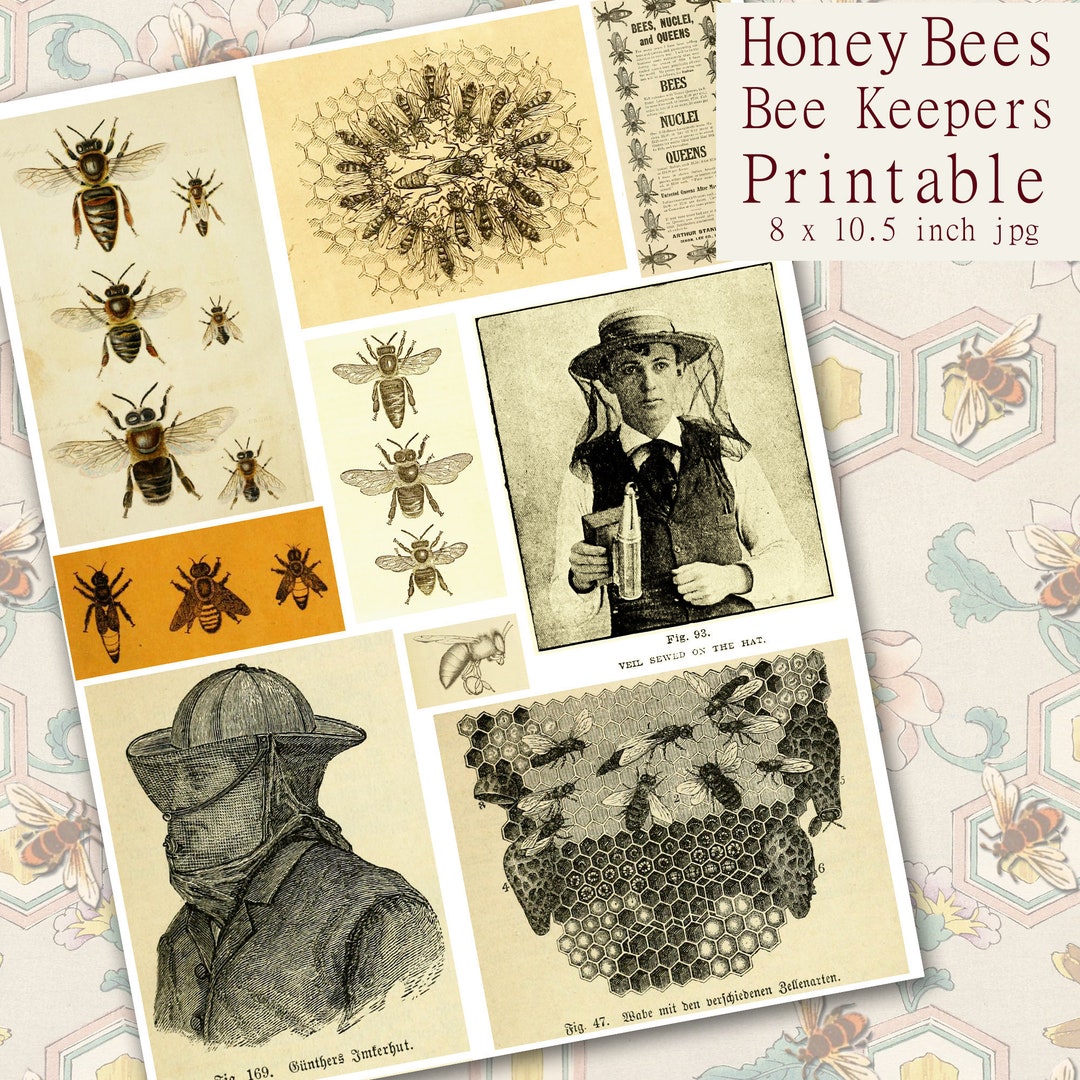Honey Bees Bee Keepers Printable, Victorian Farming Digital Collage ...