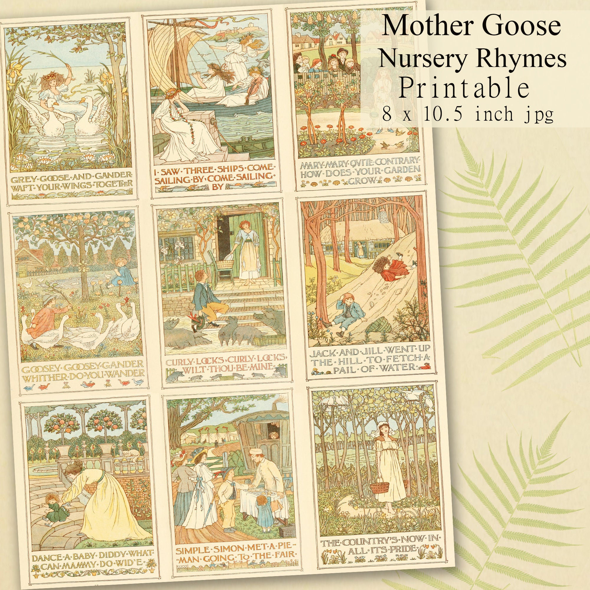 Mother Goose Printable, Nursery Rhymes Scrapbook Pages, Digital Collage ...