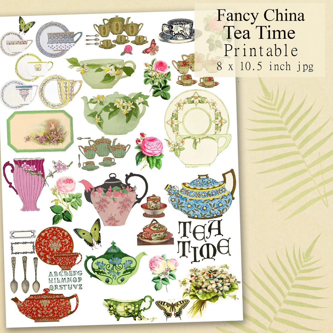 Printable Tea Service Party Collection, Colorful, Fancy, Victorian ...