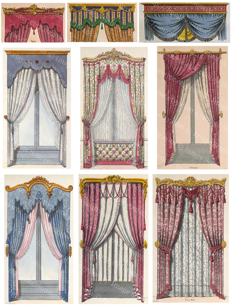 Window Curtains Printable French Regency Era, Digital Collage Sheet ...