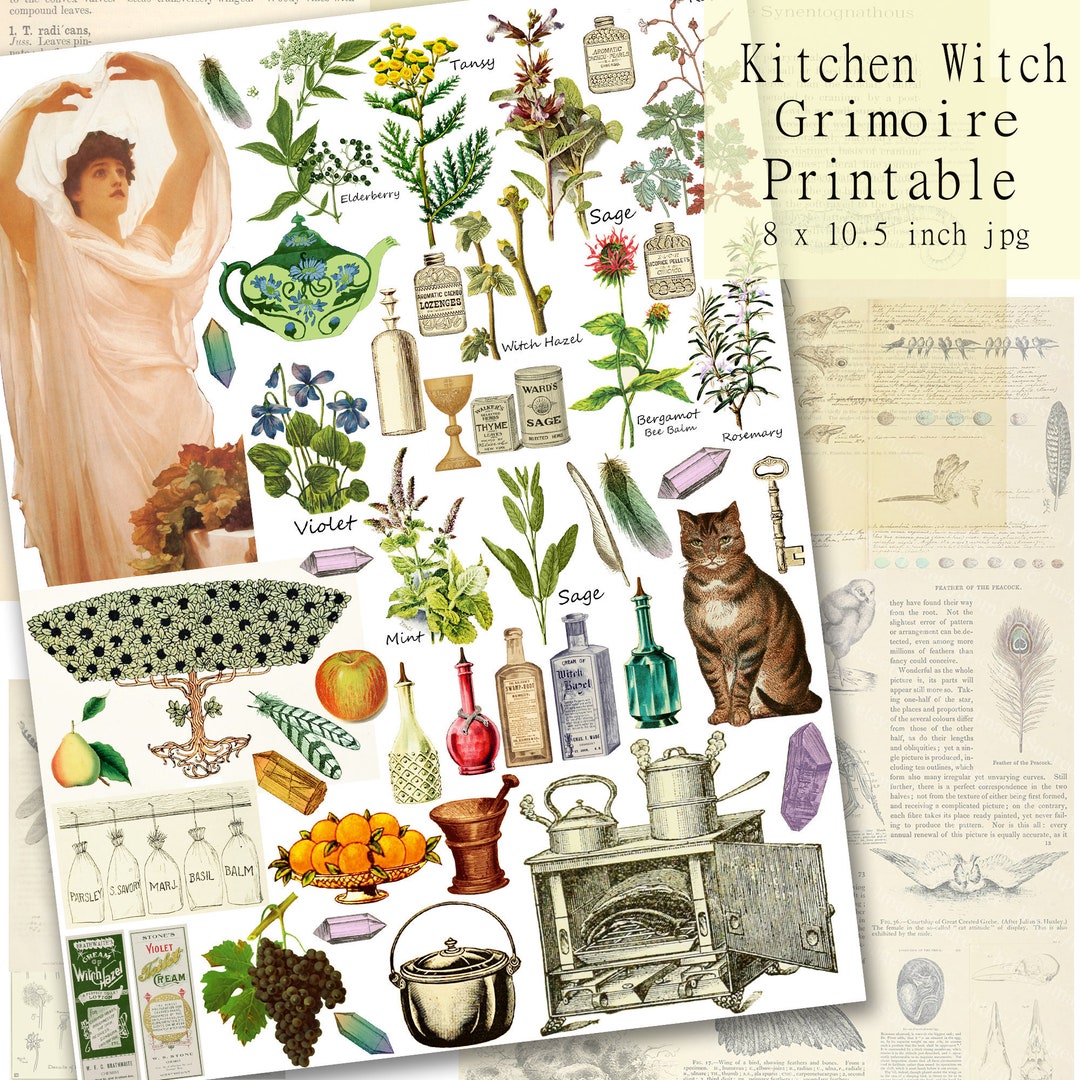 Kitchen Witch Printable Scrapbook Paper, Junk Journal, Grimoire Images ...
