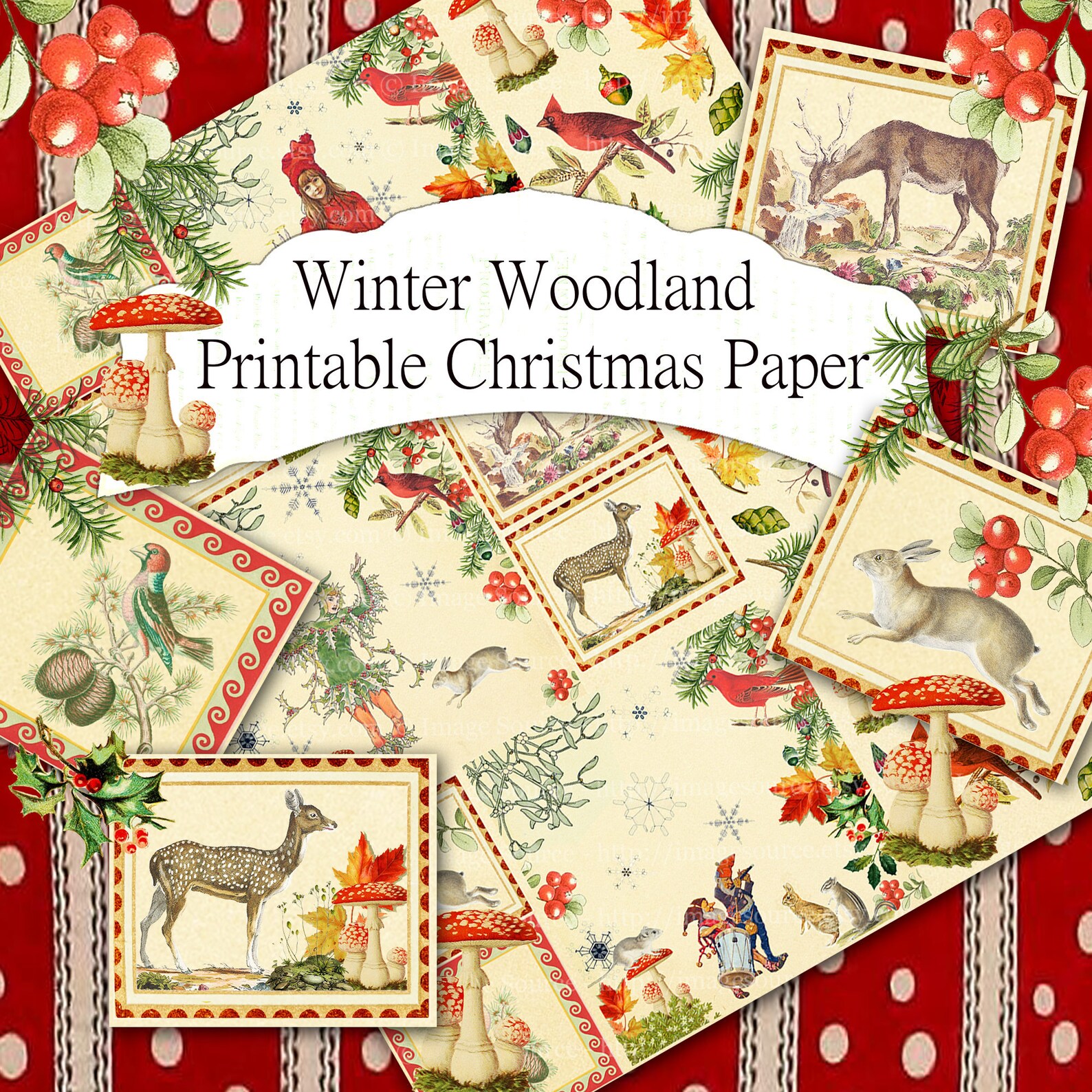 Winter Woodland Printable Christmas Paper Scrapbooking - Etsy
