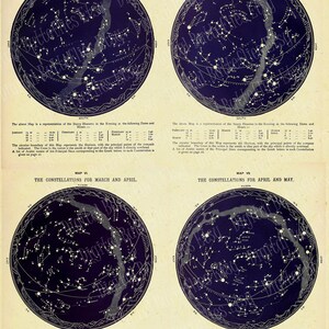 Printable Constellations, Monthly Star Maps, Digital Collage Sheet, Old ...