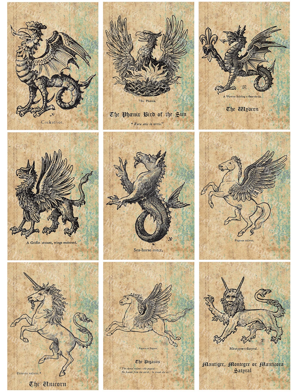 Mythological Creatures Printable Medieval Clip Art Digital - Etsy