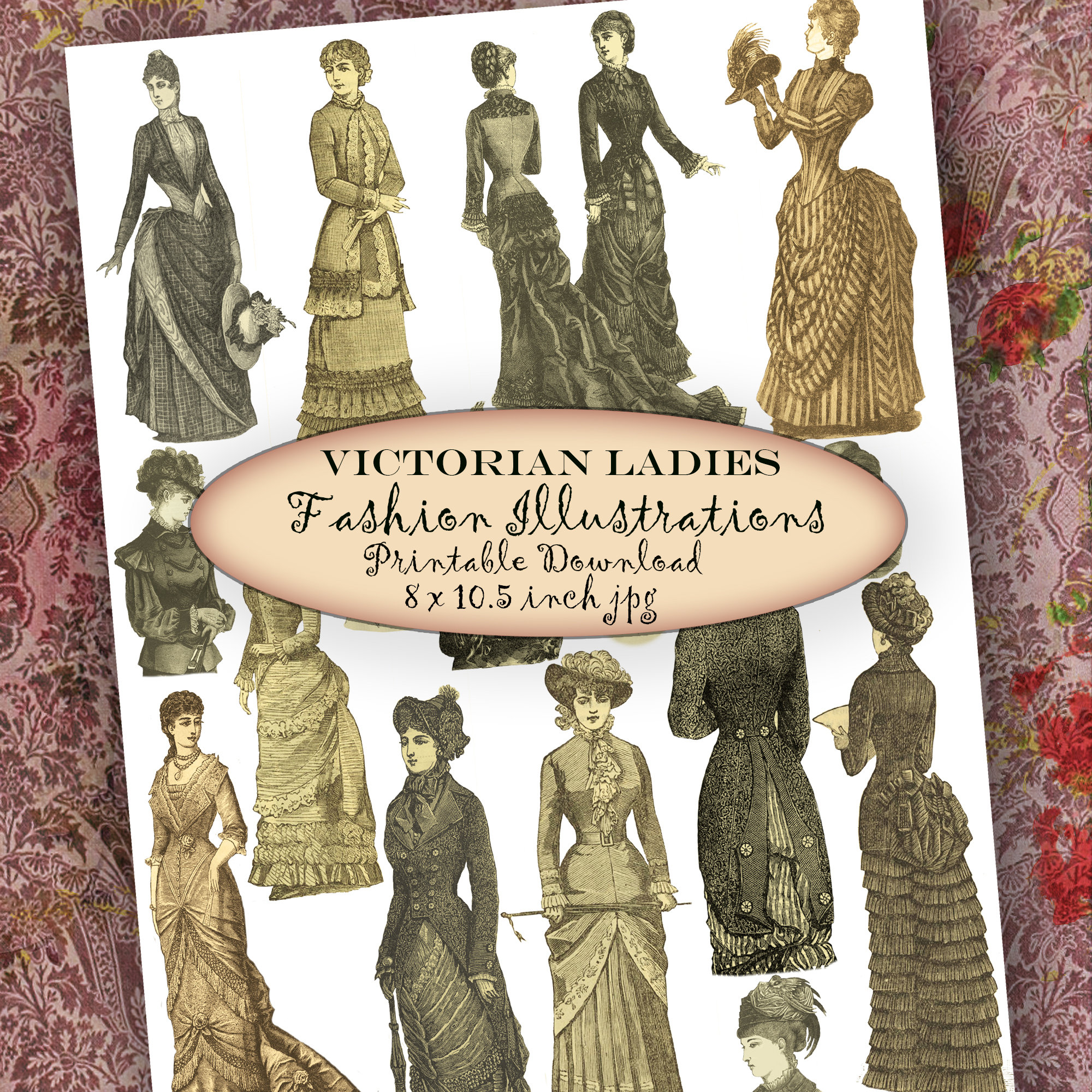 Printable Victorian Ladies Fashion Illustrations Fussy Cut, Digital ...