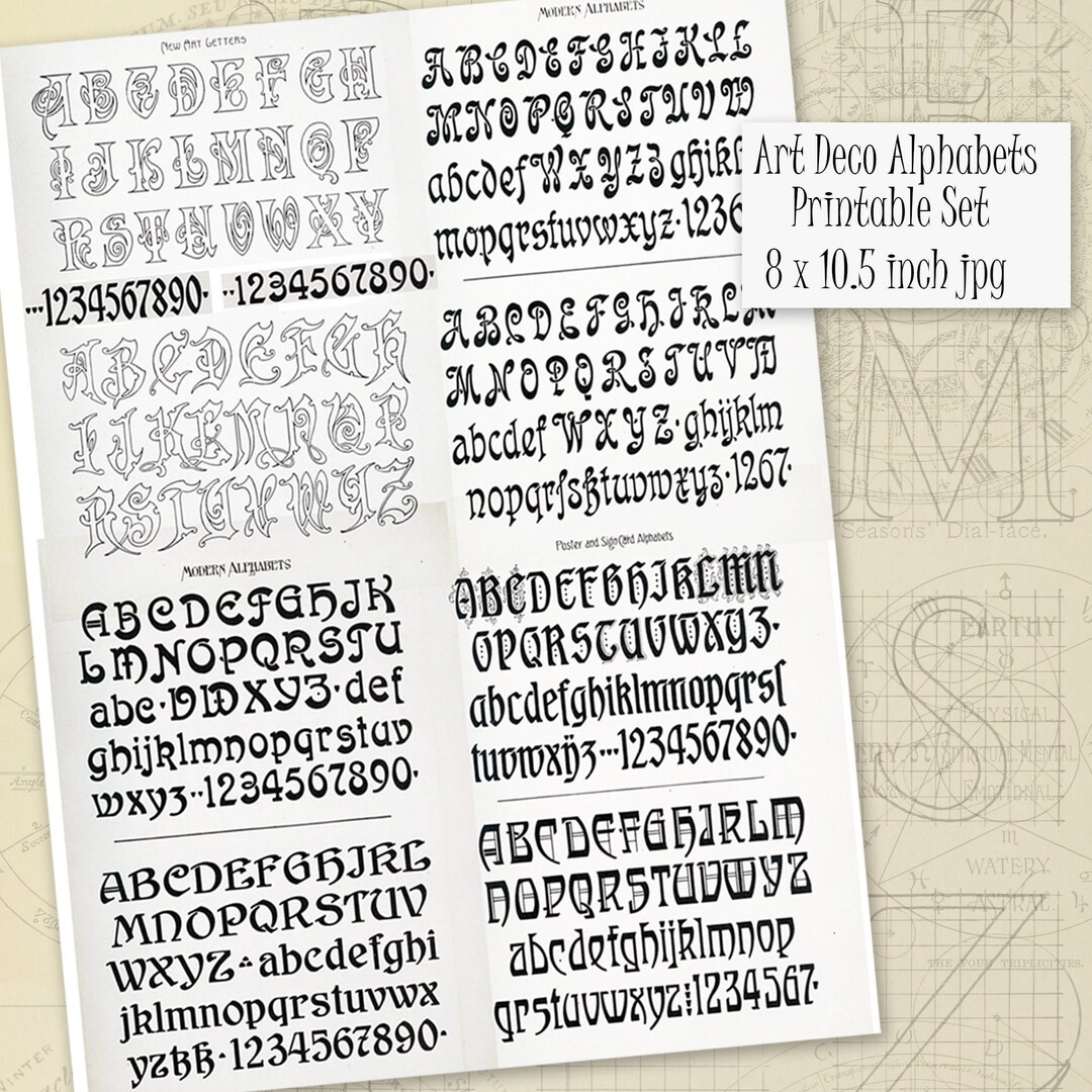 Art Deco Printable Alphabets Set of 8 Stylized Letter Clipart - Etsy