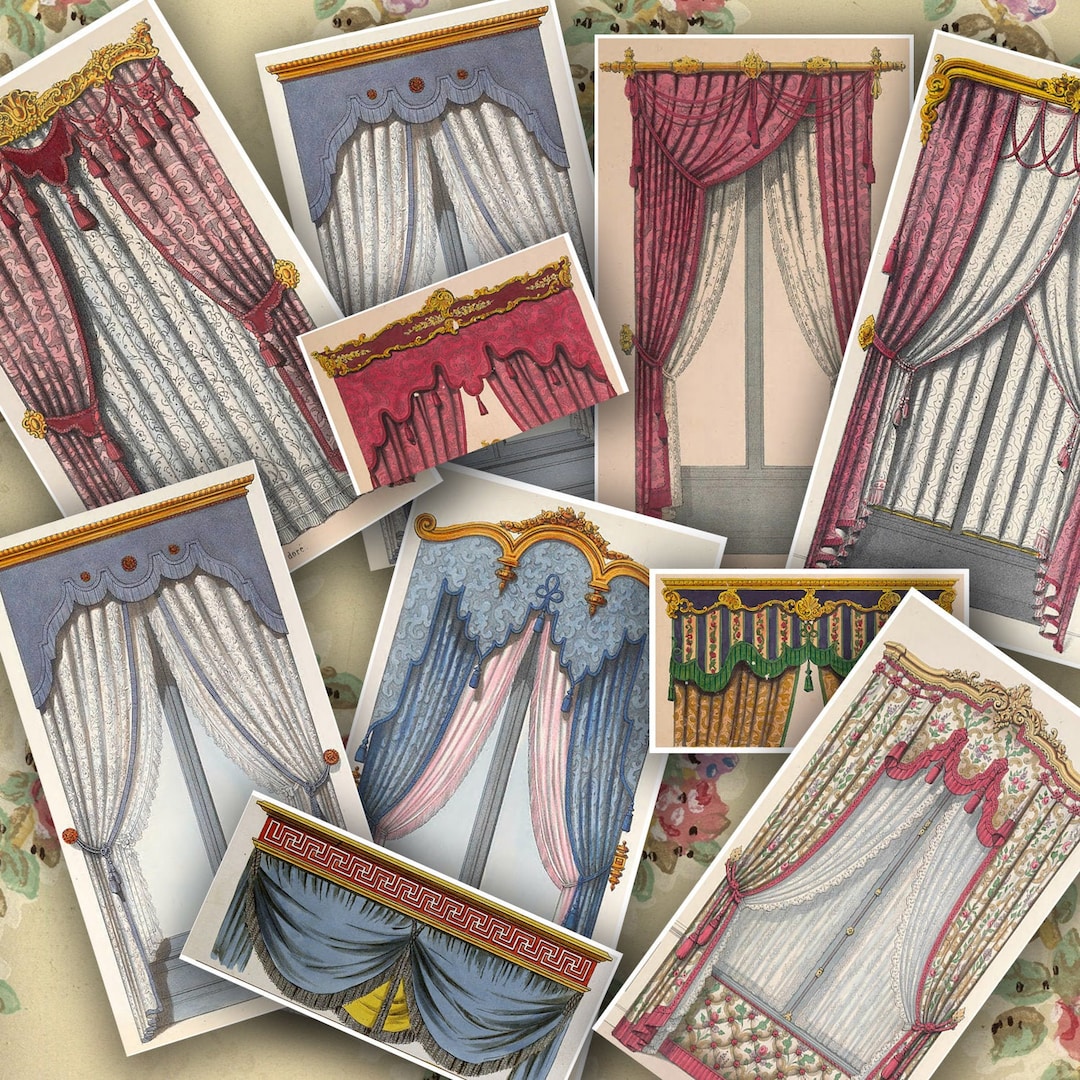 Window Curtains Printable French Regency Era, Digital Collage Sheet ...