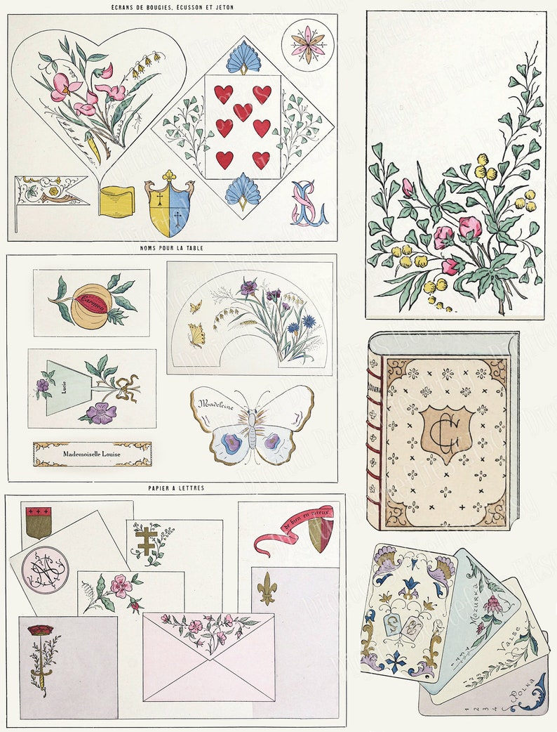 Floral Printable Frames Cards and Tags Vintage Art Deco - Etsy