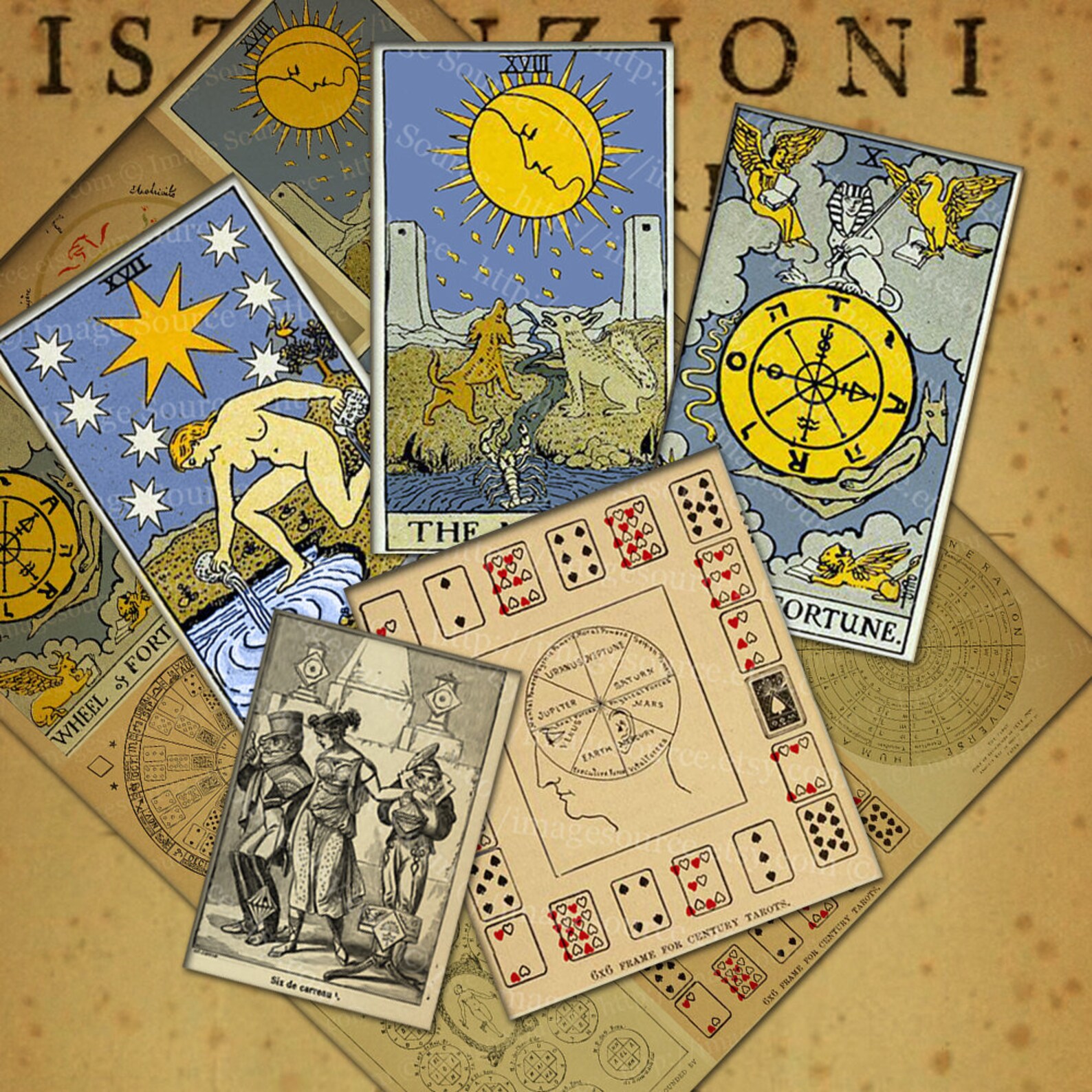 Tarot Symbols and Illustrations Digital Collage Sheet | Etsy