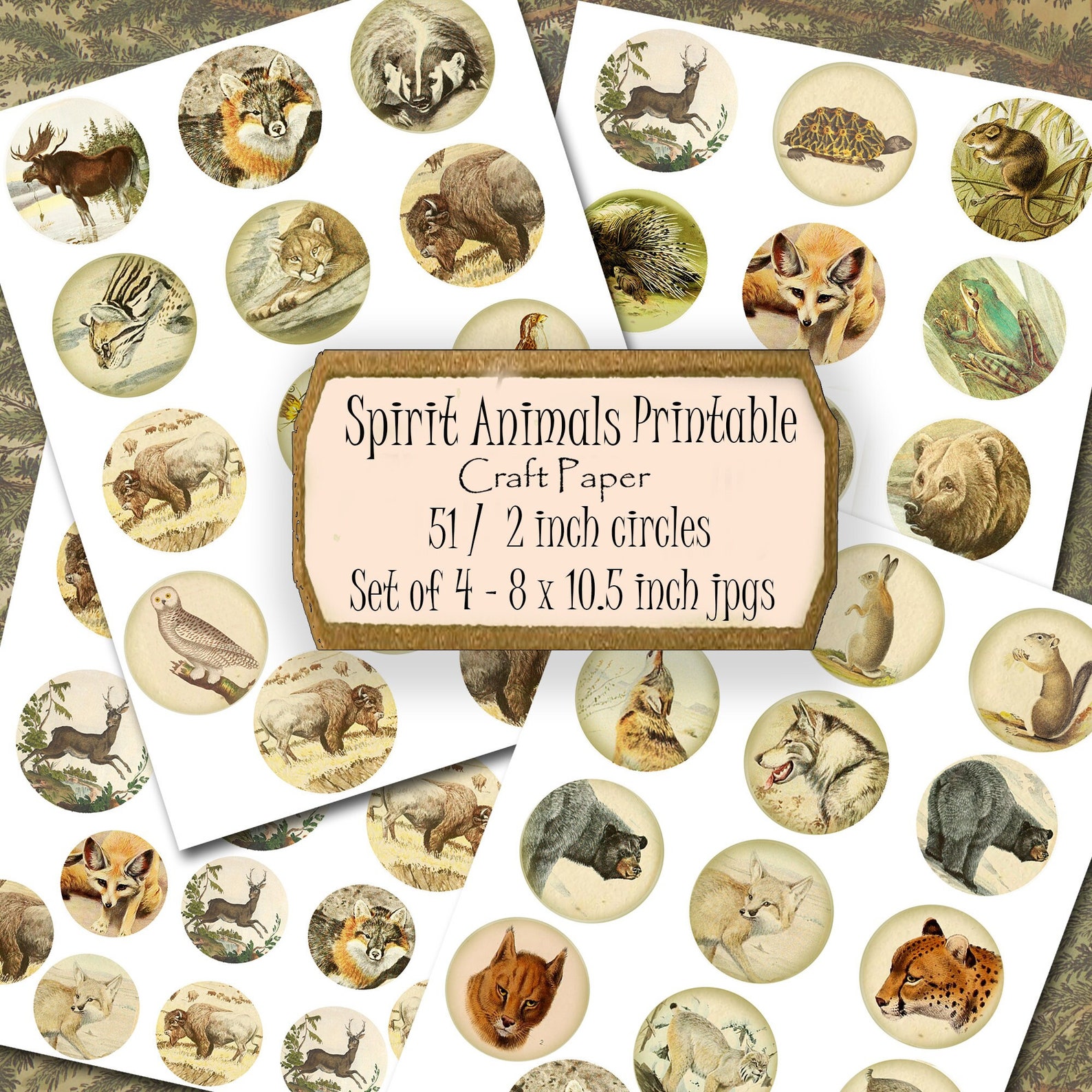 Printable Spirit Animal Totem Charm Images, 51 2 Inch Circles, Set of Four 8 X 10.5 Inch Jpg ...