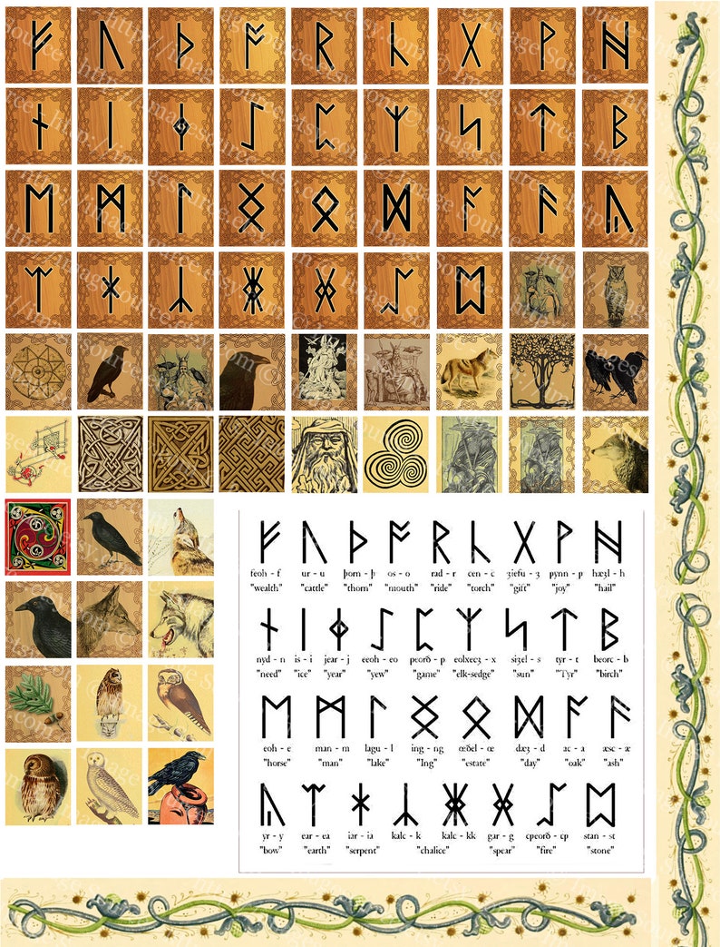 Rune Squares Printable Tiles Digital Collage Sheet .75 X .83 Inch Runic ...