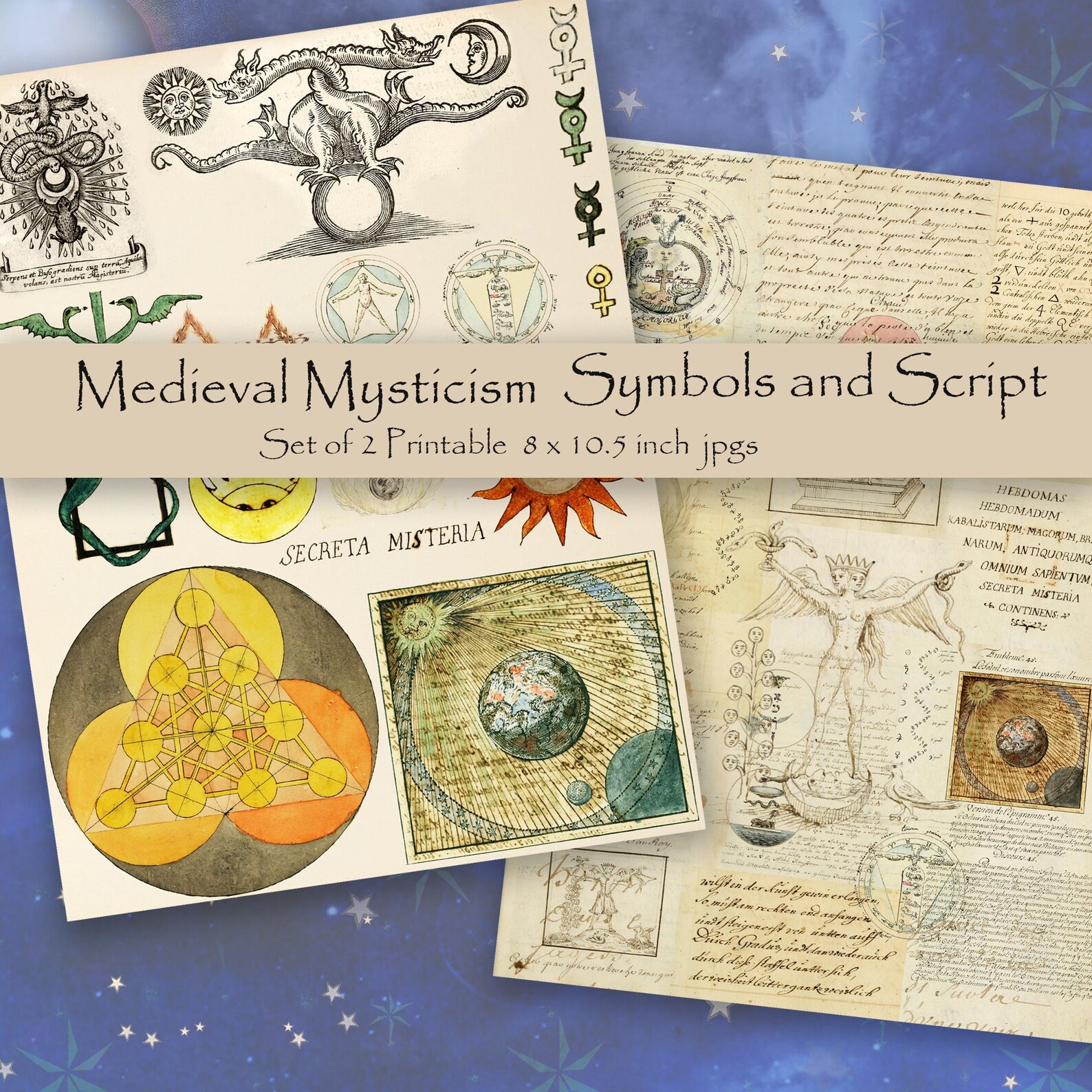 Printable Medieval Mysticism Symbols and Script, Set of 2 Digital ...