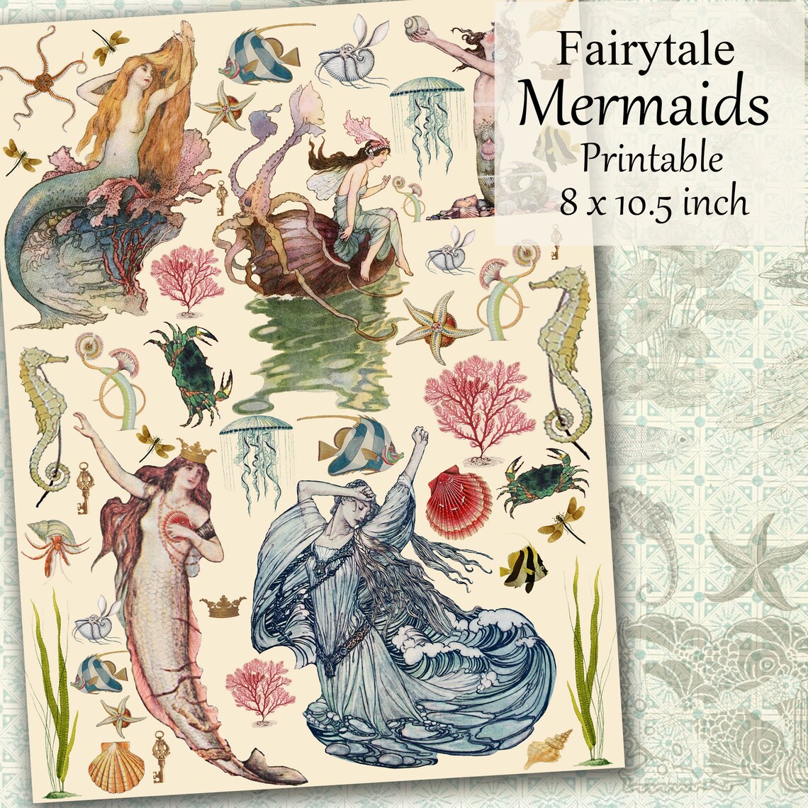 Mermaids Printable Scrapbook Sea Maidens Sirens Fairy Tale - Etsy
