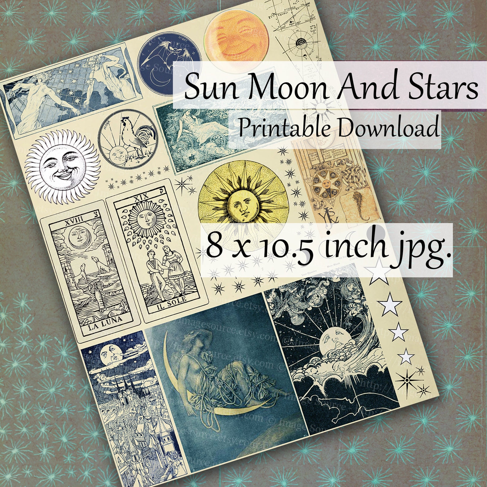 Druckbare Sonne Mond und Sterne Vintage Illustrationen - Etsy.de