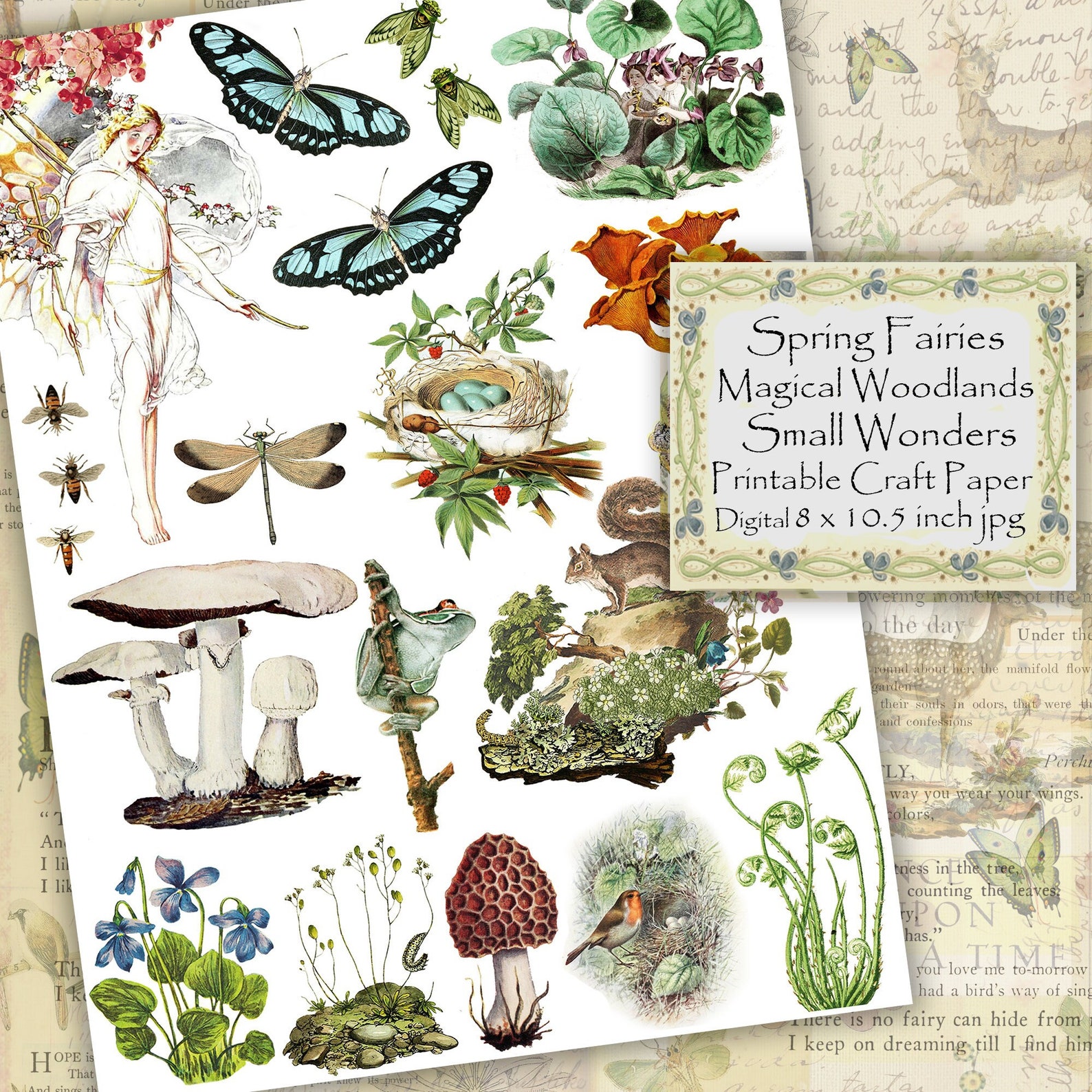 Printable Spring Woodland Clipart, Magical Fairies and Nature Elements ...