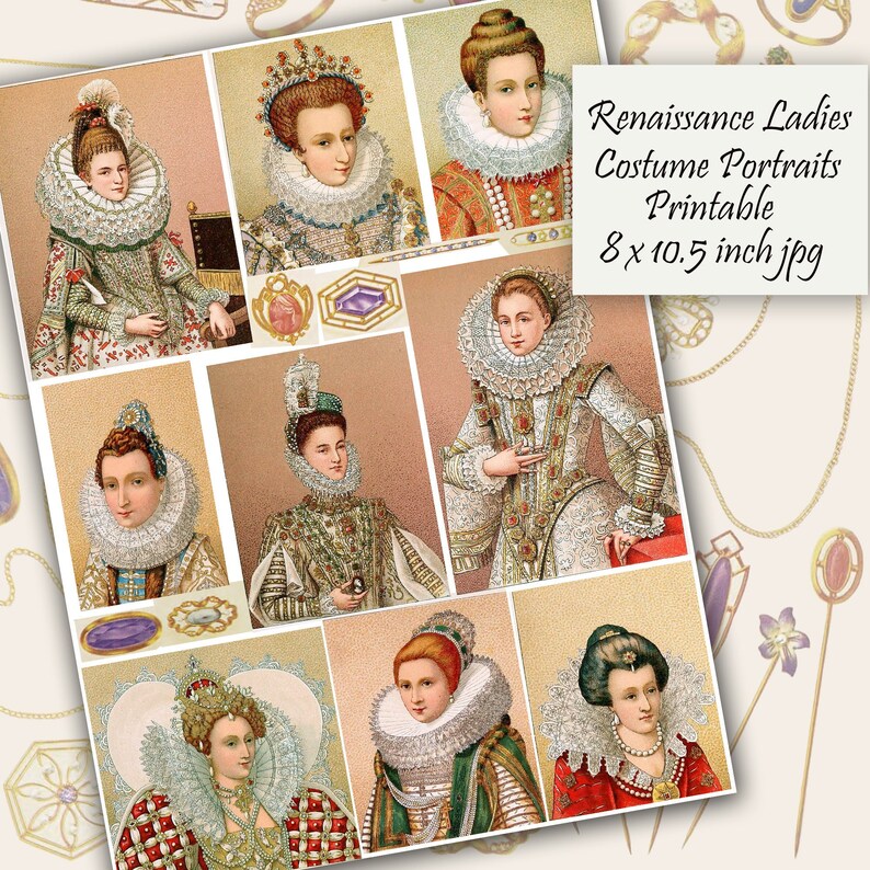 Renaissance Ladies Printable Portraits Digital Collage Sheet, Instant ...