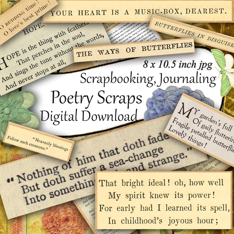 Poetry Scraps Digital Scrapbooking Journaling Prompts Collage | Etsy