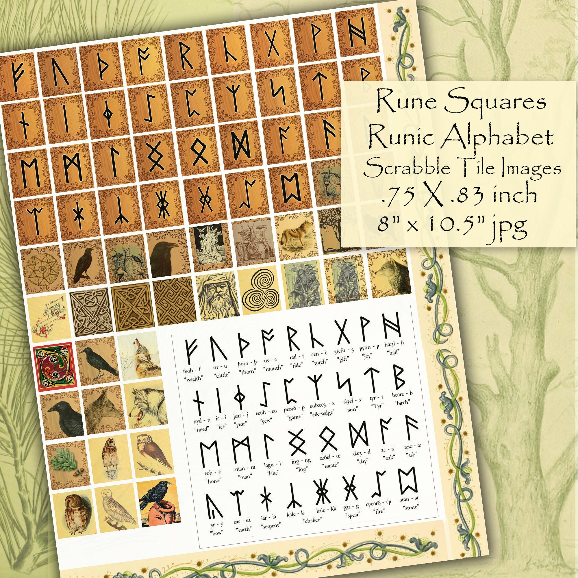 Rune Squares Printable Tiles Digital Collage Sheet .75 X .83 Inch Runic ...