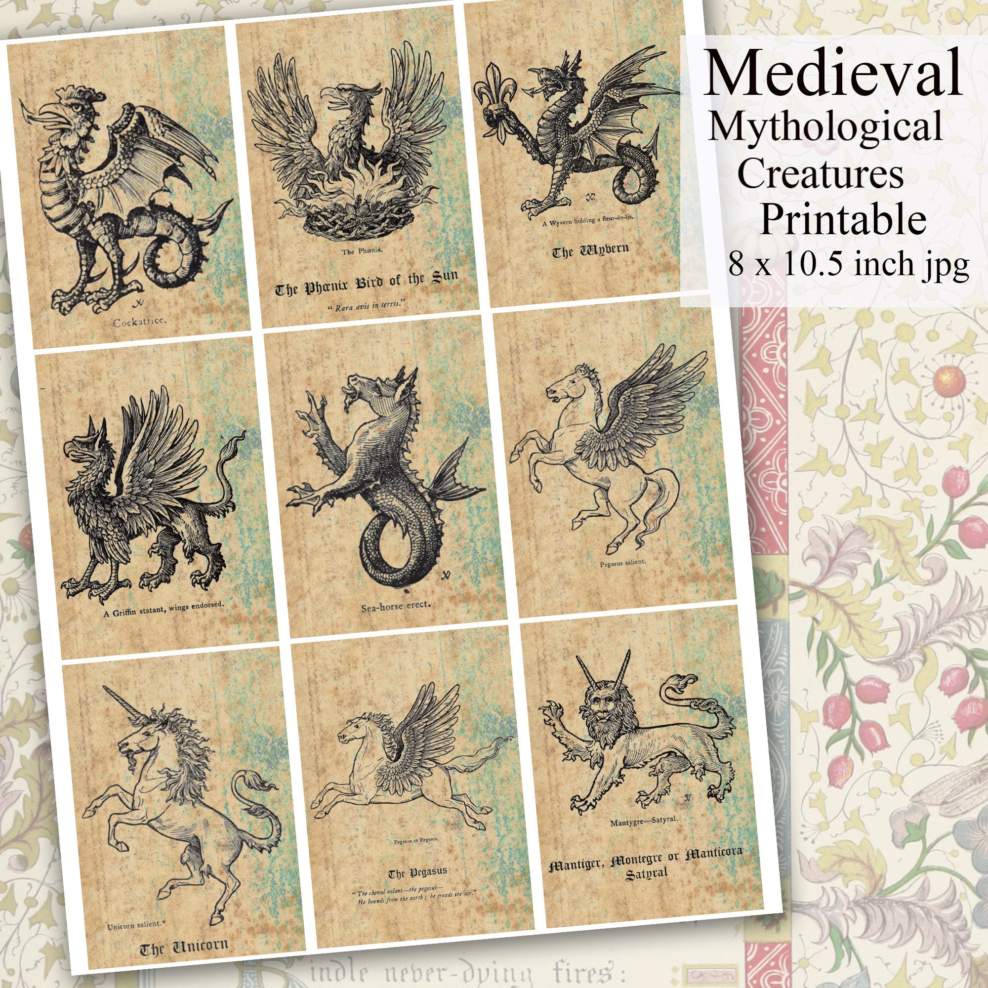 Mythological Creatures Printable Medieval Clip Art Digital - Etsy
