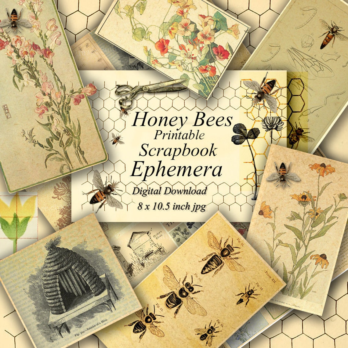 Honey Bees Ephemera Printable, Scrapbooking, Nature Journaling ...