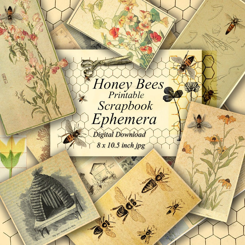 Honey Bees Ephemera Printable, Scrapbooking, Nature Journaling ...