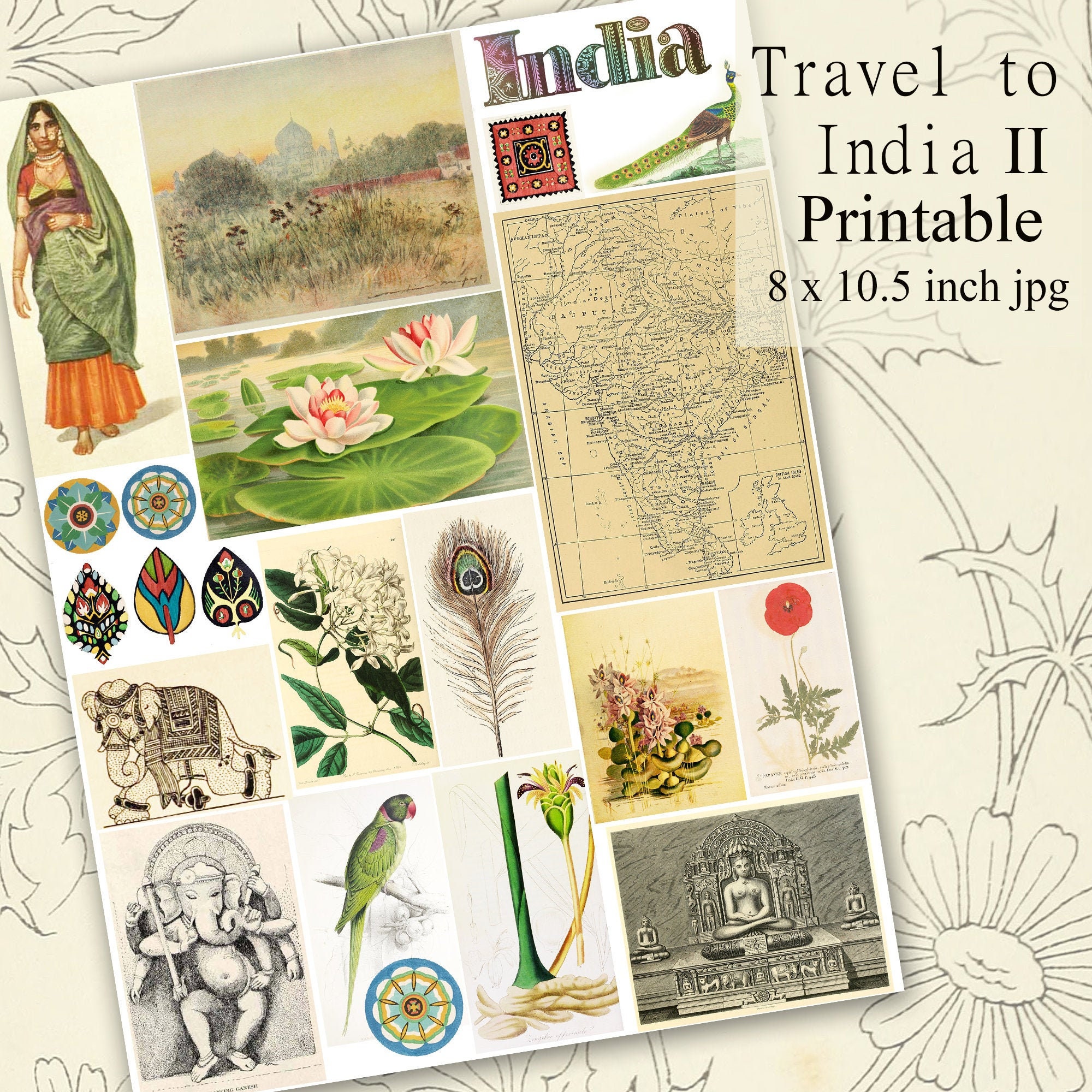 Travel to India II Printable Scrapbooking, Journaling Download, Vintage ...