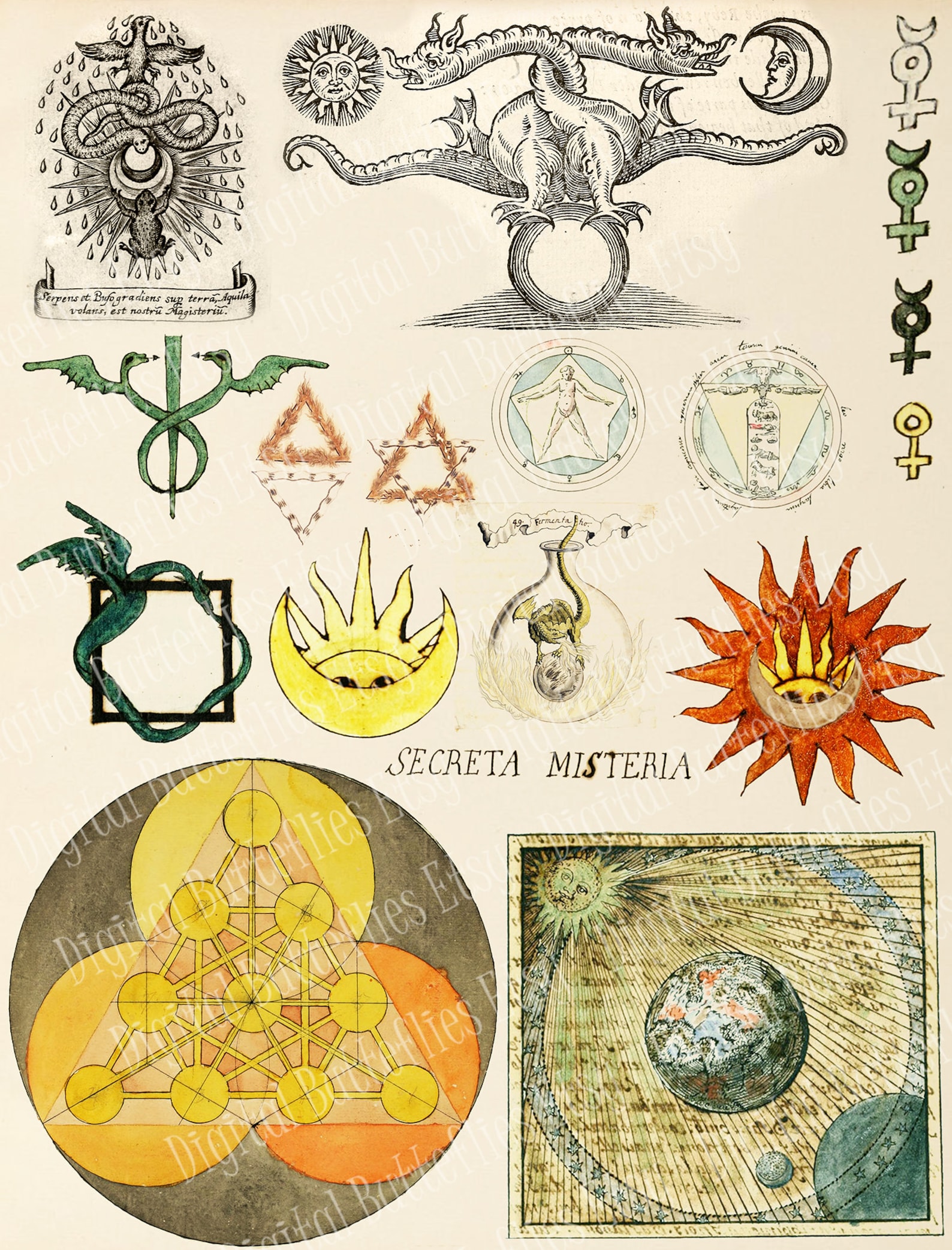 Printable Medieval Mysticism Symbols and Script, Set of 2 Digital ...
