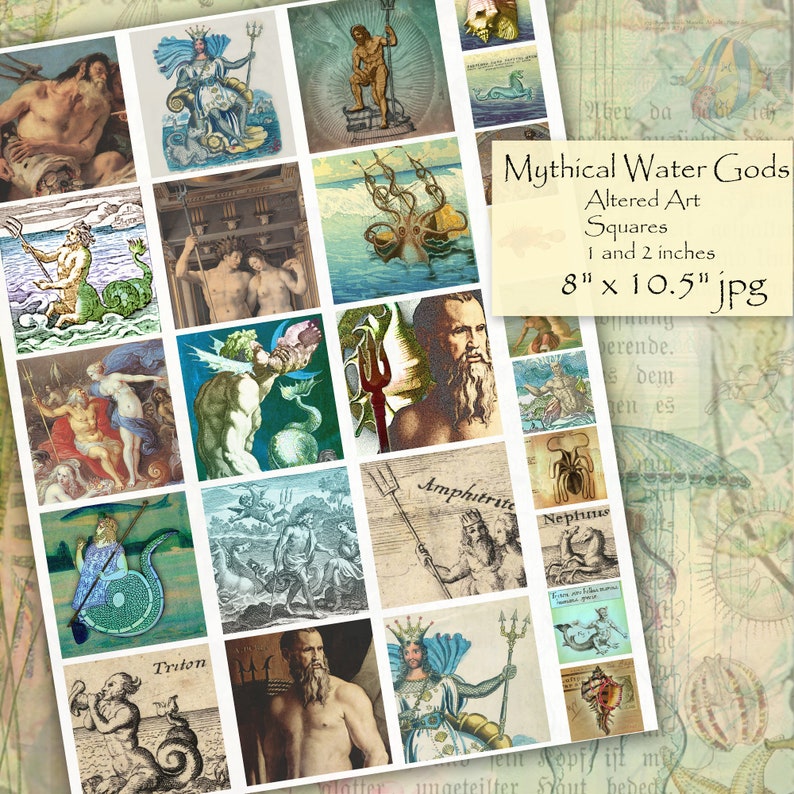 Water Gods Printables Inchies 2 Inch and 1 Inch Squares - Etsy