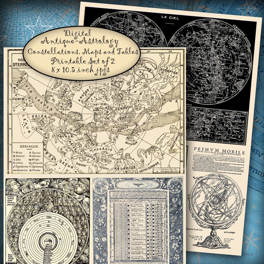 Printable Star Maps Vintage Astronomy Illustrations Constellations, Set ...