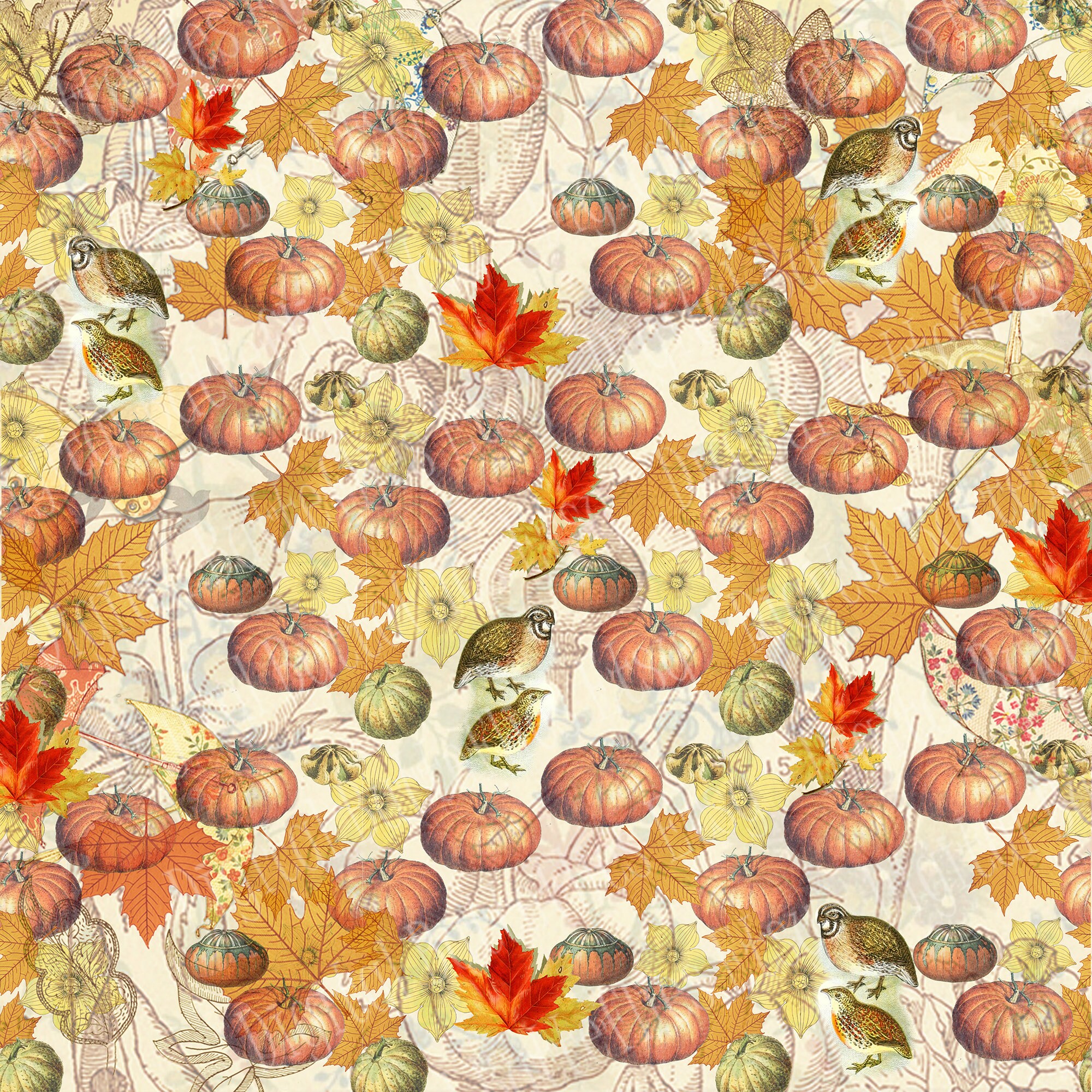 Printable Fall Harvest Repeat Pattern Craft Papers, Pumpkins, Apples ...