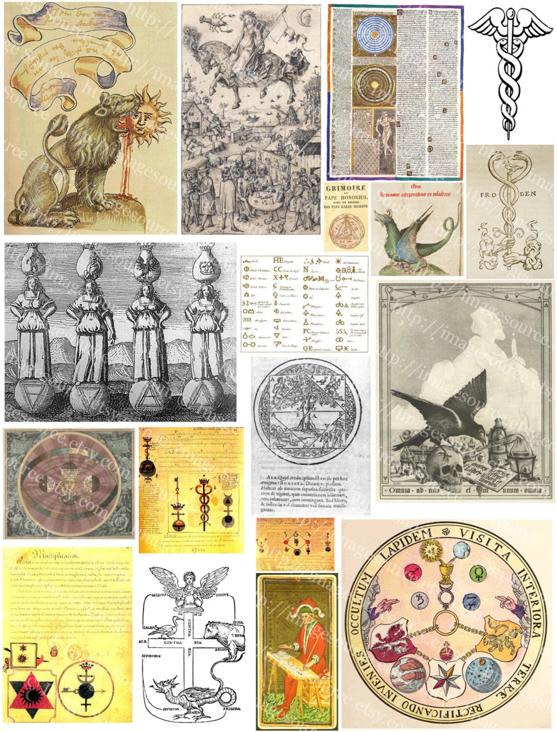 Alchemy and Mysticism Symbols Printable Occult Illustrations Collage ...