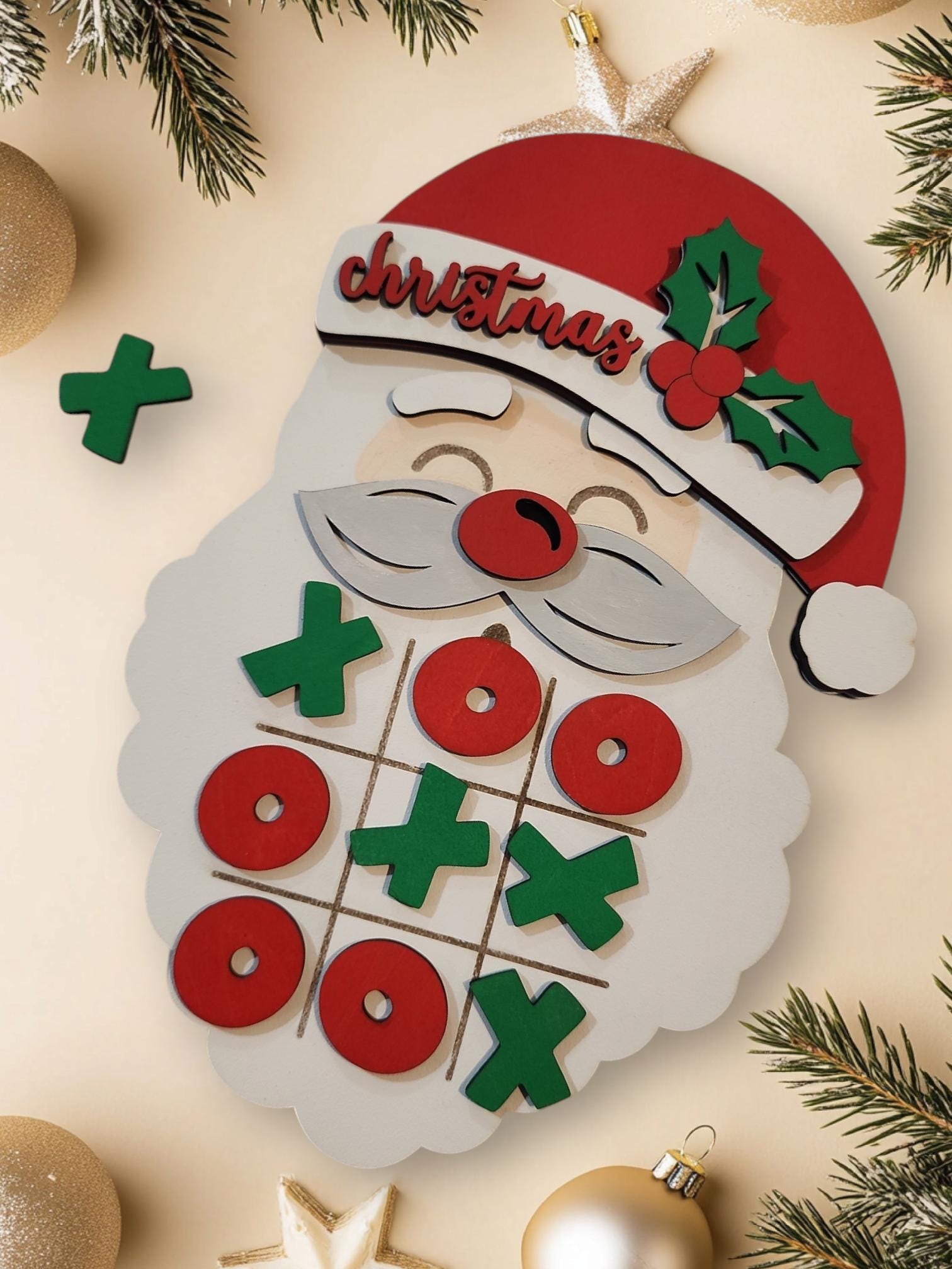 Santa Tic Tac Toe Wooden Game | Christmas Tic Tac Toe | Holiday Game ...