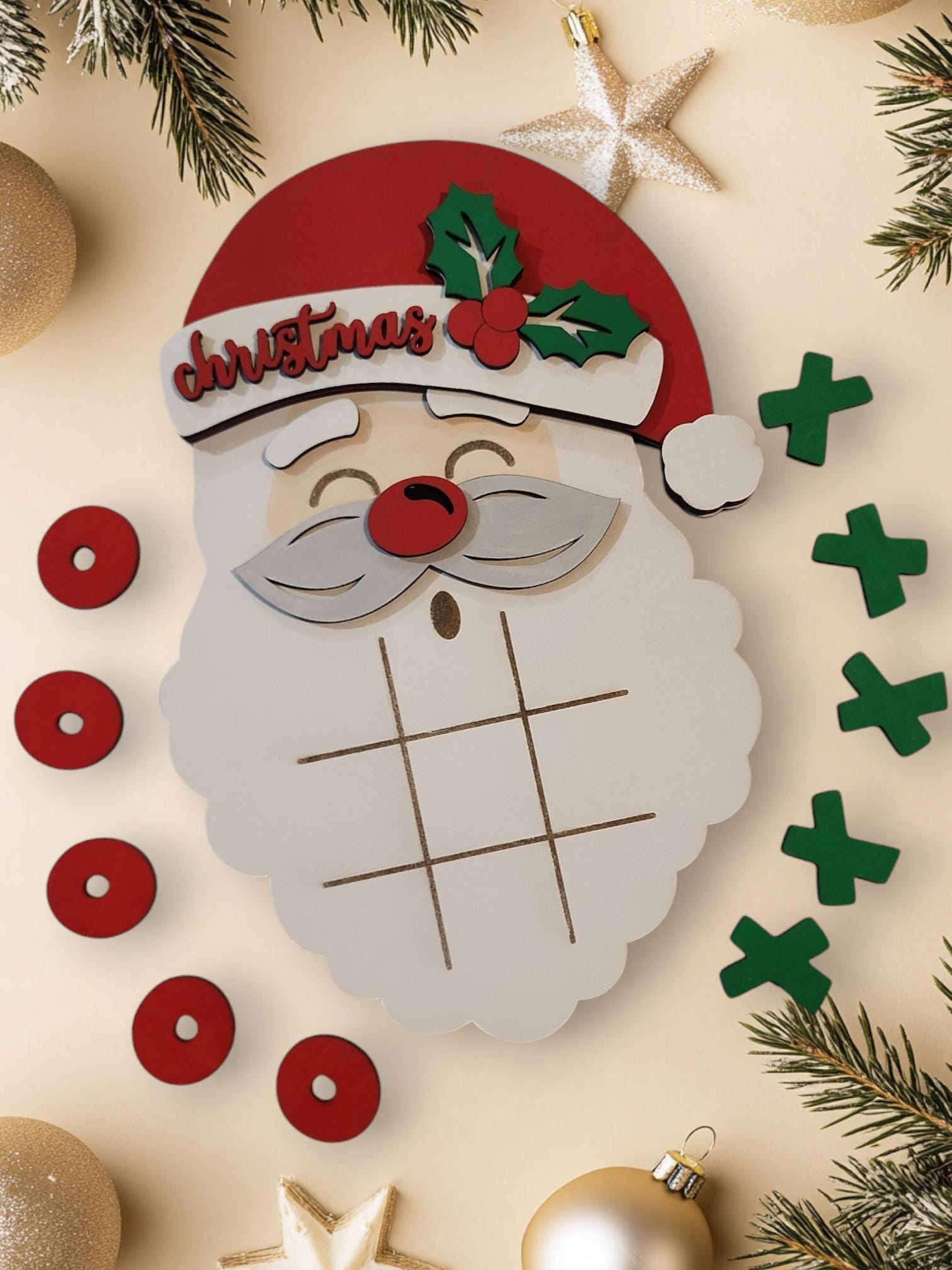 Santa Tic Tac Toe Wooden Game | Christmas Tic Tac Toe | Holiday Game ...