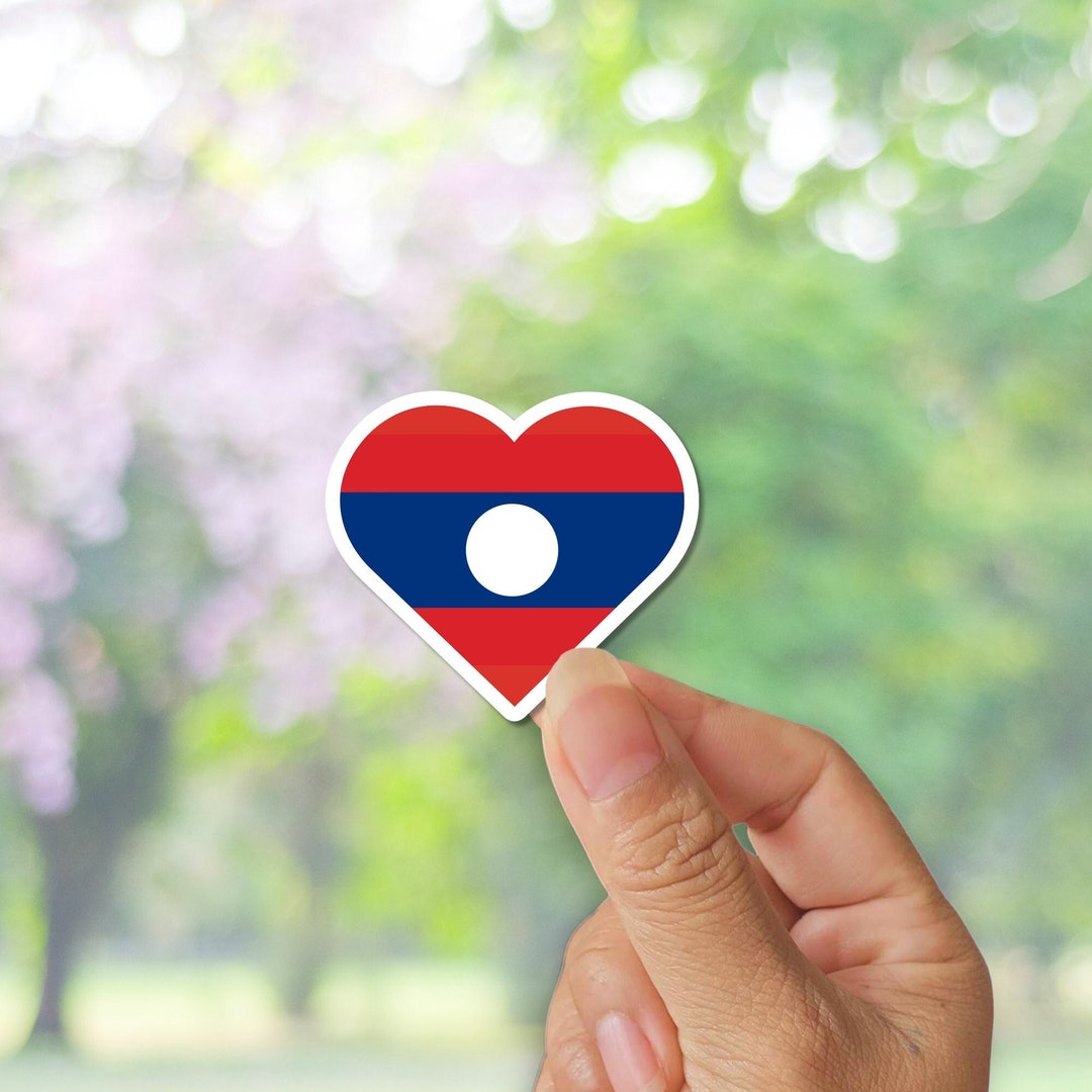 Lao Flag Sticker for Water Bottle, Asian Flag Sticker, Kawaii Sticker ...