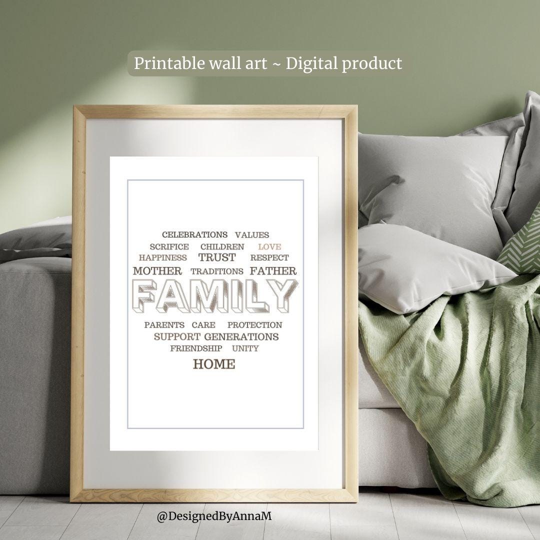 Family Values Printable Wall Art | Modern Typography Word Art | Home ...