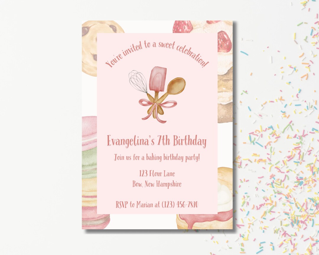 Vintage Baking Birthday Invitation Template: Editable Cake Party ...